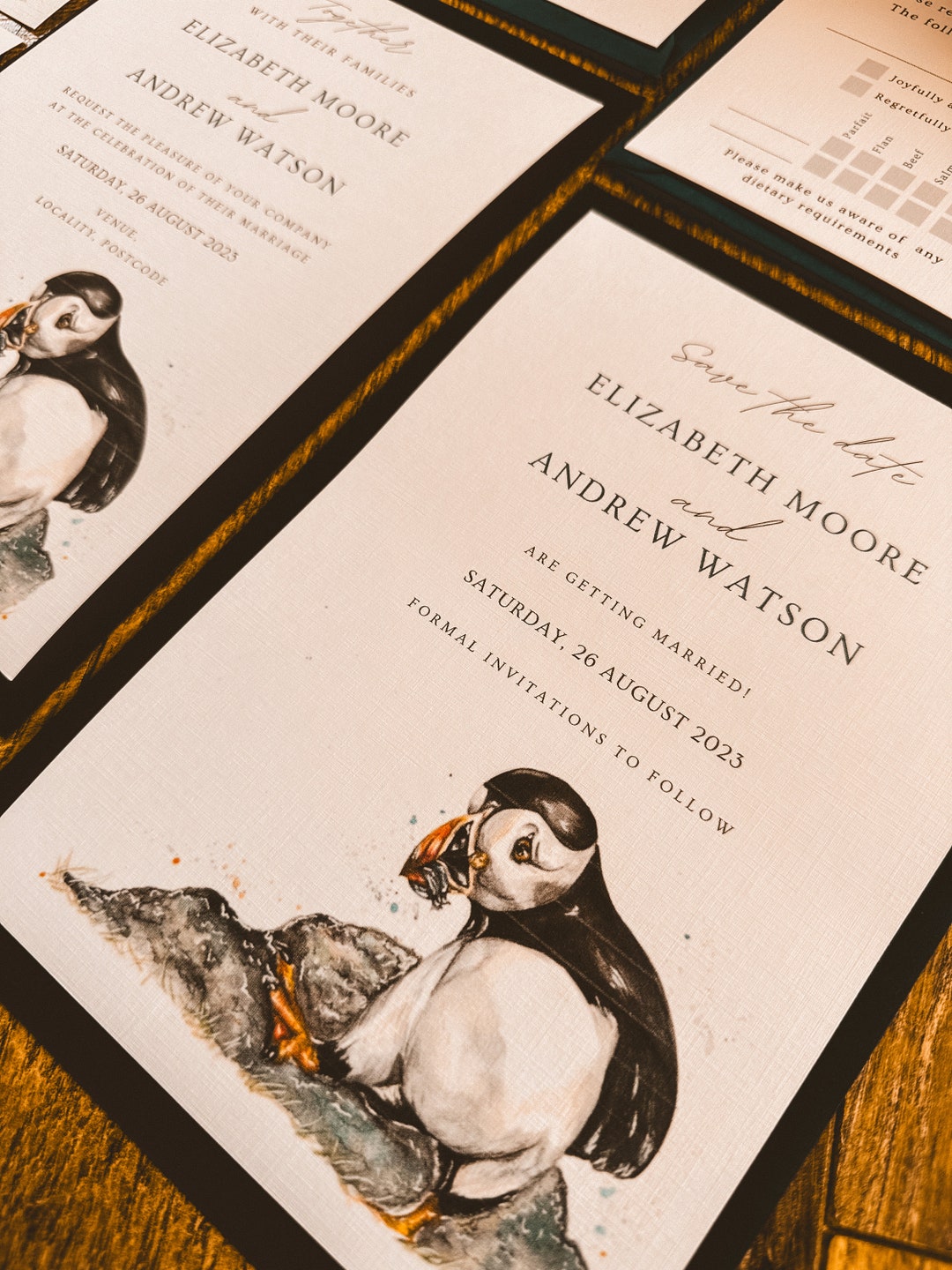 SAMPLE ONLY* Puffin Wedding Stationery, Invitation, Save the Date, RSVP ...