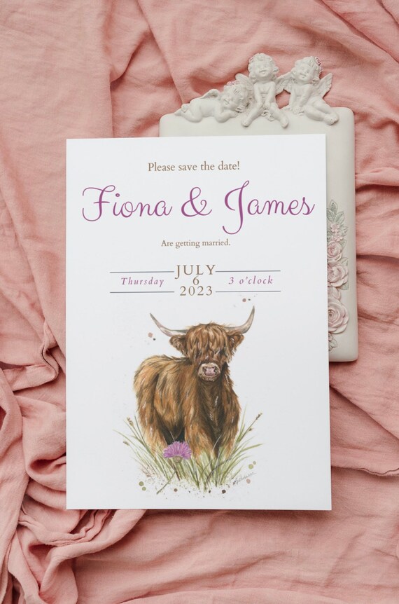 SAMPLE ONLY Highland Cow Wedding Stationery Invitation Save | Etsy