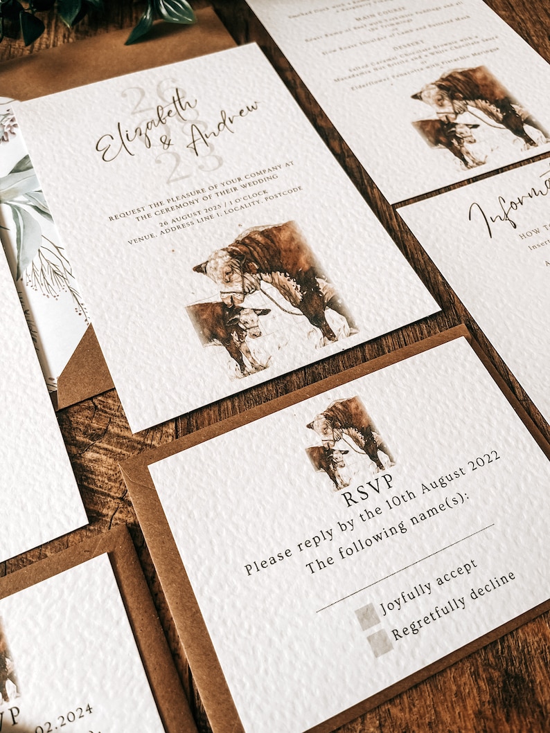 SAMPLE ONLY* Hereford Cow Wedding Stationery, Invitation, Save the Date ...