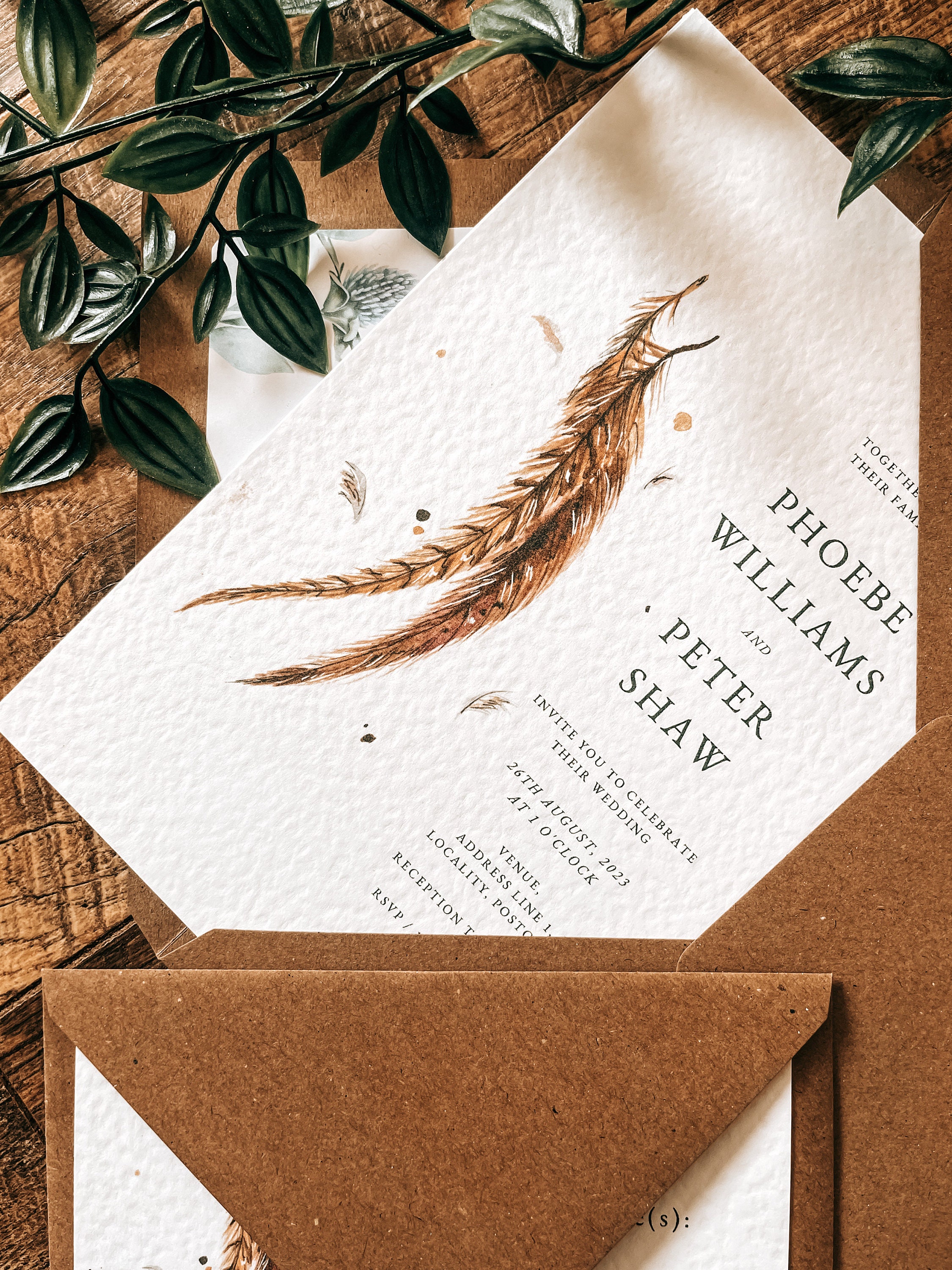 SAMPLE ONLY* Pheasant Feather Wedding Stationery, Invitation, Save the ...