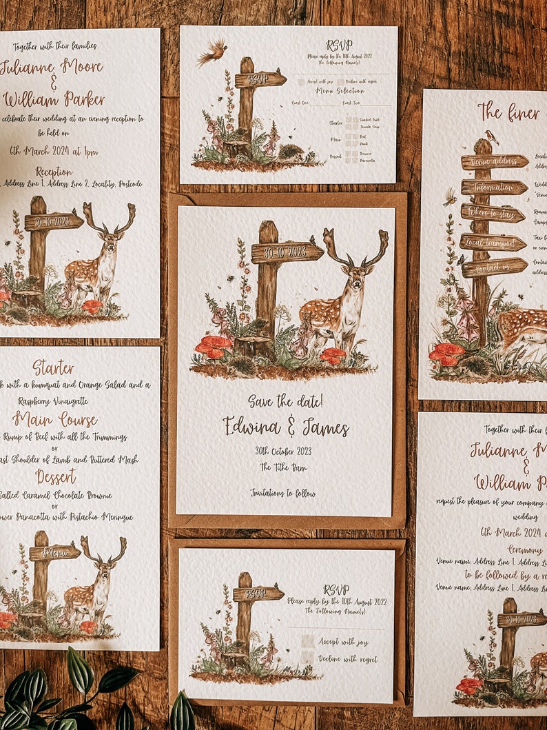 SAMPLE ONLY* Stag & Doe Signpost Deer Wedding Stationery, Invitation ...