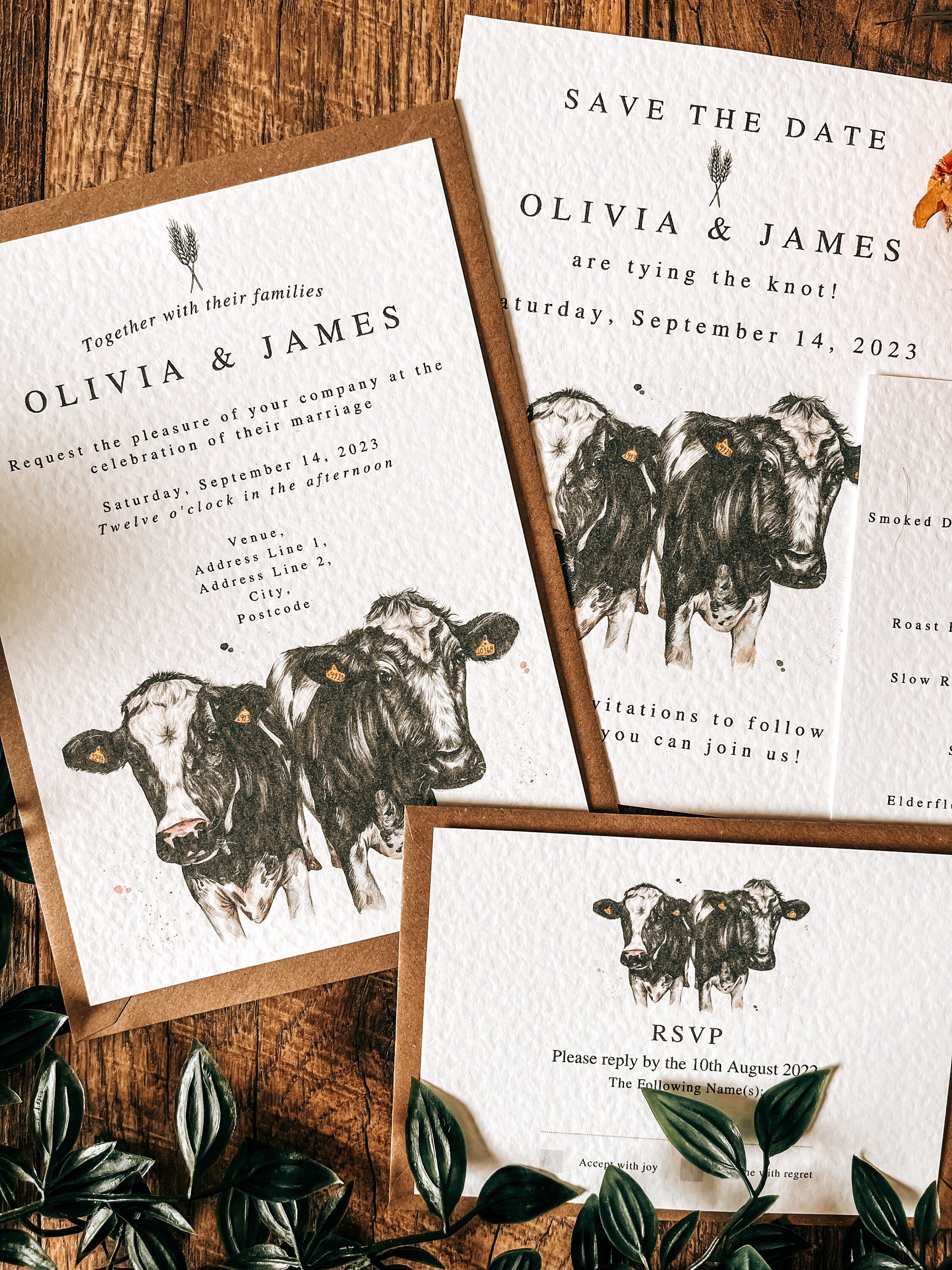 SAMPLE ONLY* Friesian Holstein Cow Wedding Stationery, Invitation, Save ...