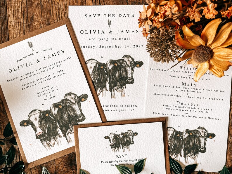 SAMPLE ONLY* Friesian Holstein Cow Wedding Stationery, Invitation, Save ...
