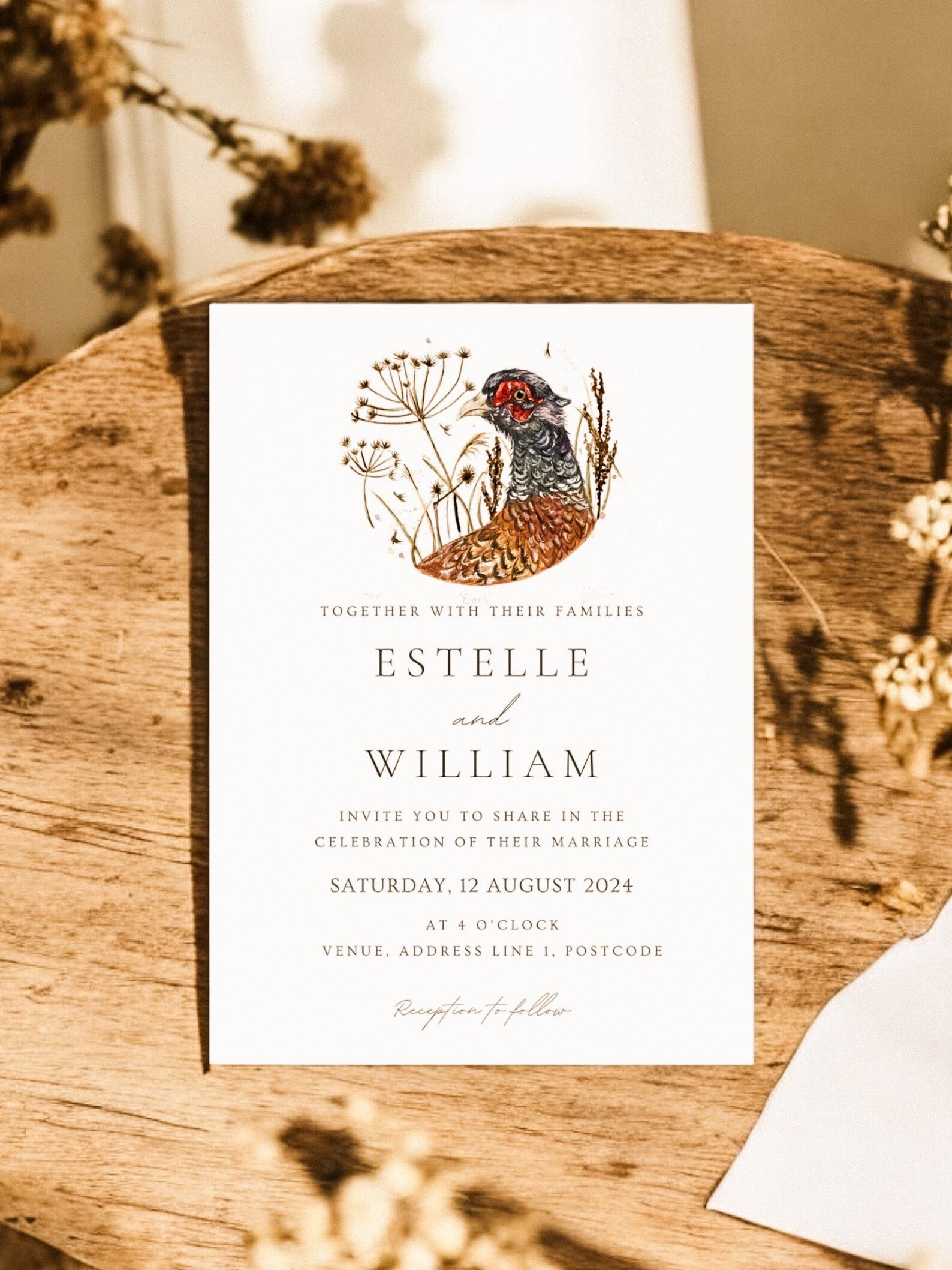 SAMPLE ONLY* Circular Pheasant Wedding Invitation Stationery, Save the ...