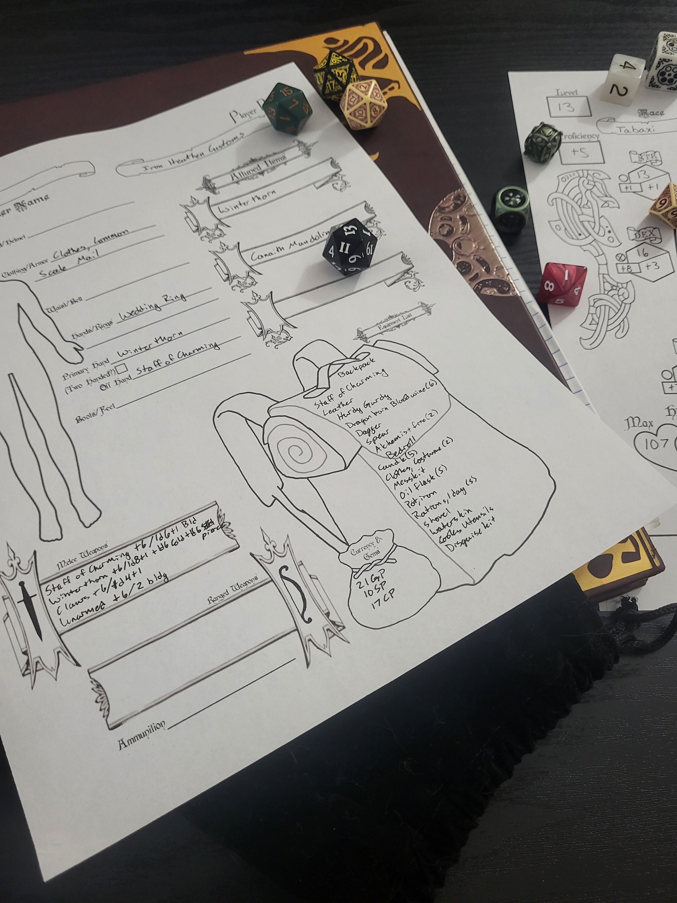 Custom D&D Character Sheet, Equipment Pages With Equipment Slots ...