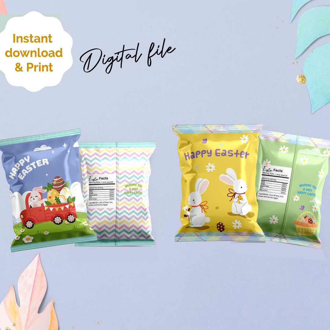 Easter Chip Bags, Easter Chip Bag Printable, Easter Bunny Favor Bag ...