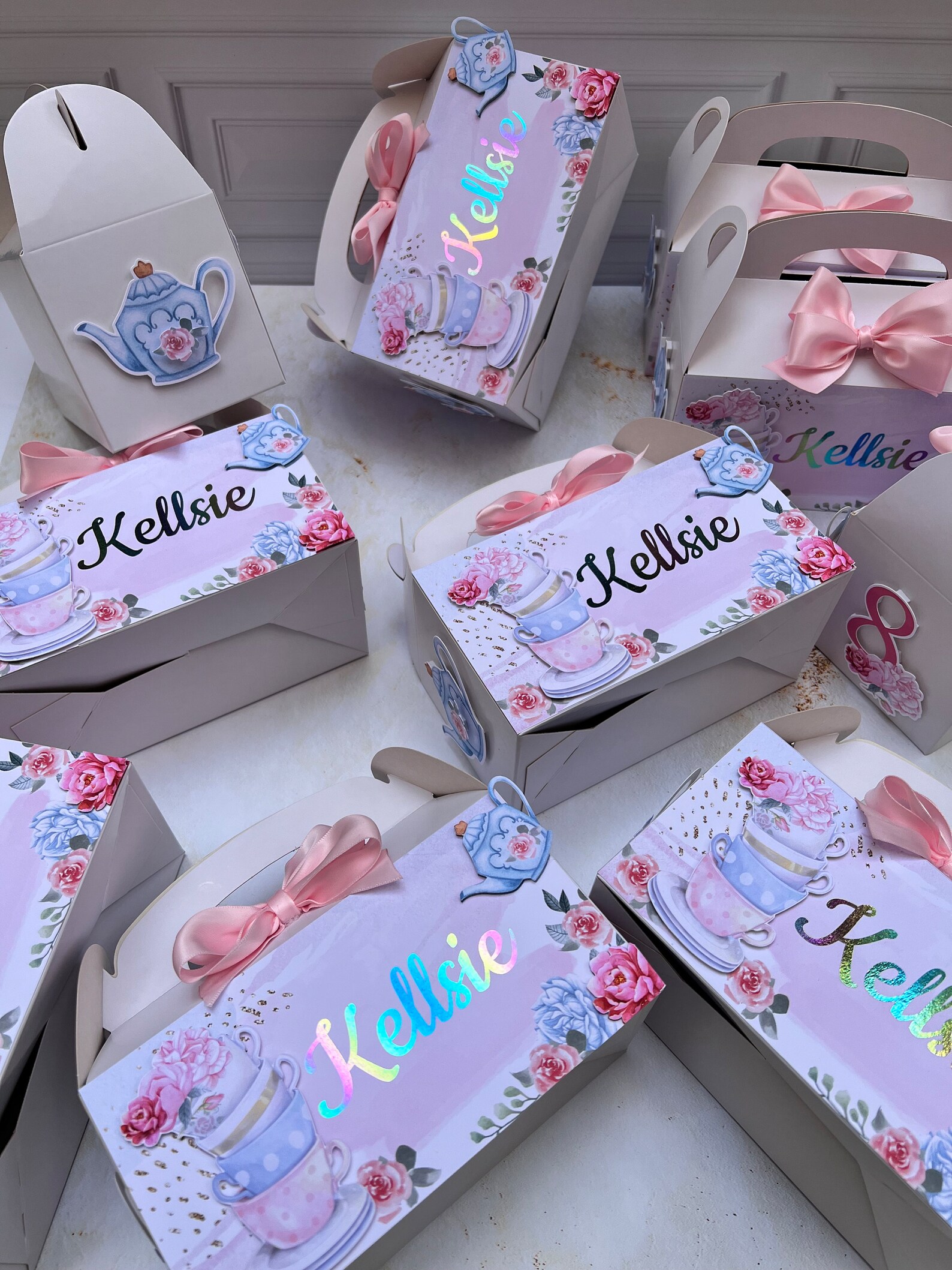 Tea Party Favor Box, Tea Cup Birthday Party, Tea Party Gable Box, Foil ...