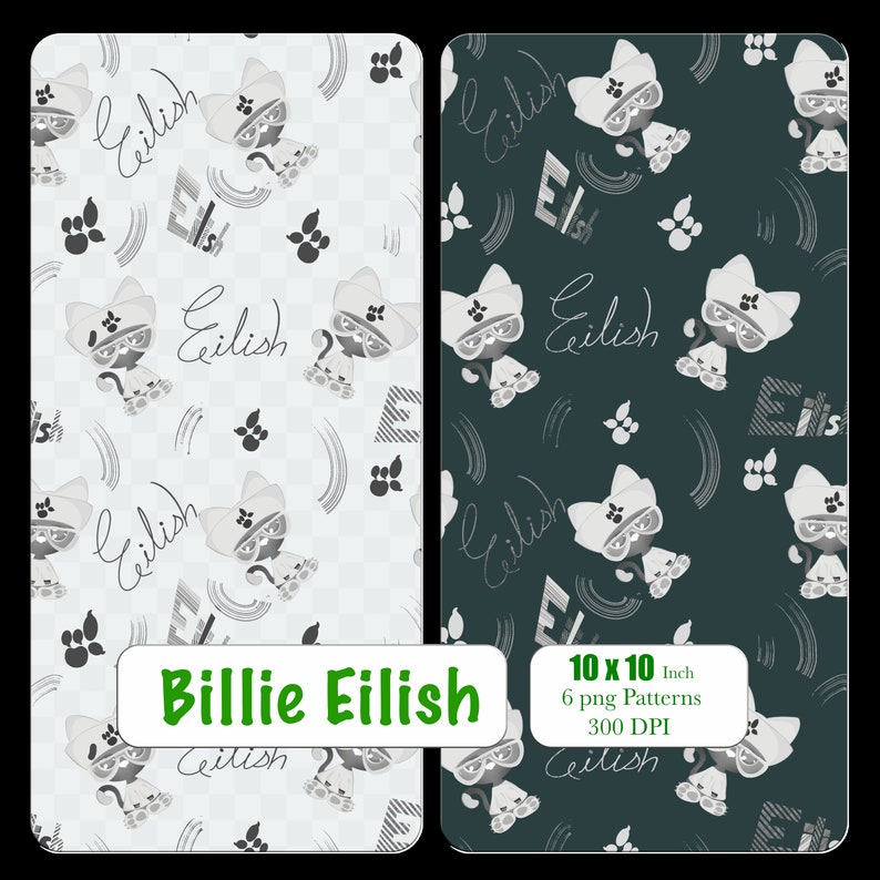 Billie Eilish Cat in Costume Digital Seamless Pattern – Printable Paper ...