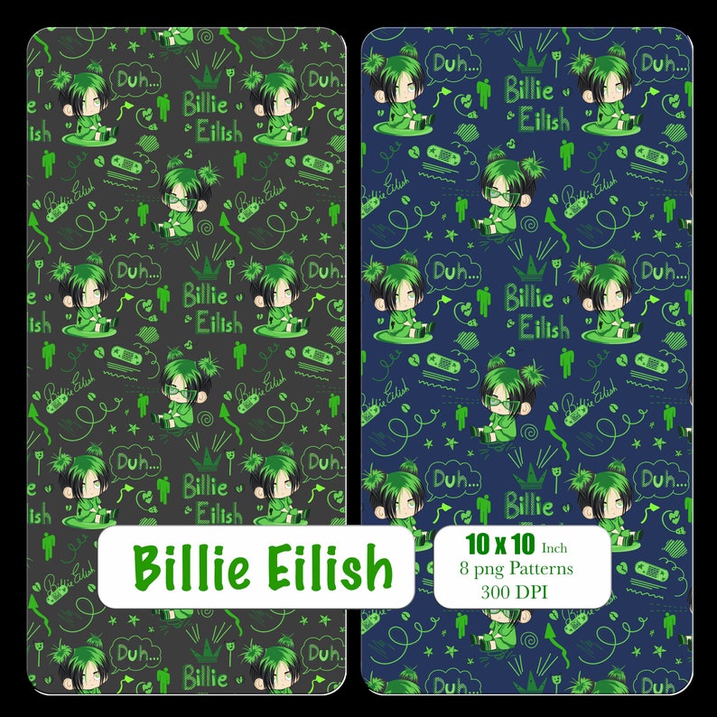Billie Eilish Digital Seamless Pattern – Hip-hop Wallpaper Print, Kids ...