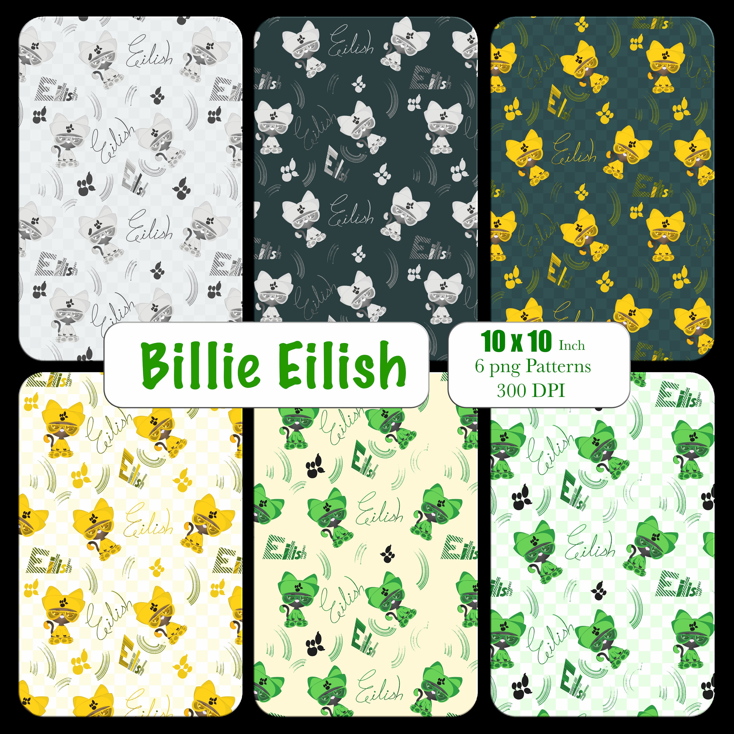 Billie Eilish Cat in Costume Digital Seamless Pattern – Printable Paper ...