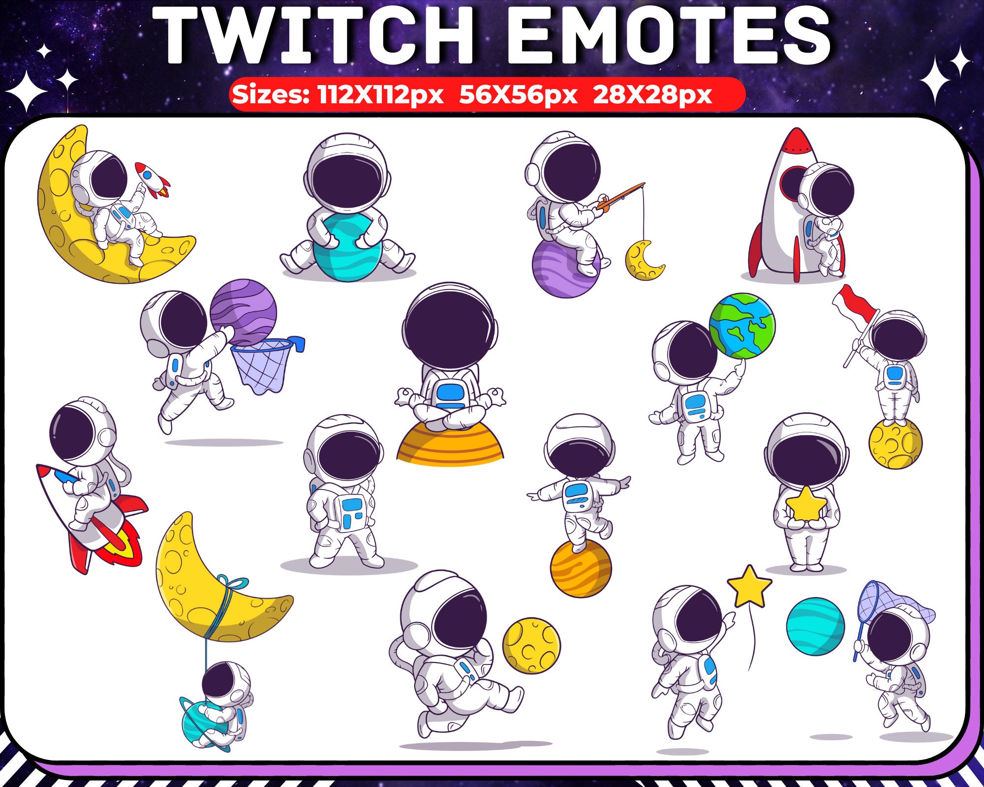 16 Twitch Astronaut Emote Pack, Cute Kawaii Emotes, Space-themed Twitch ...