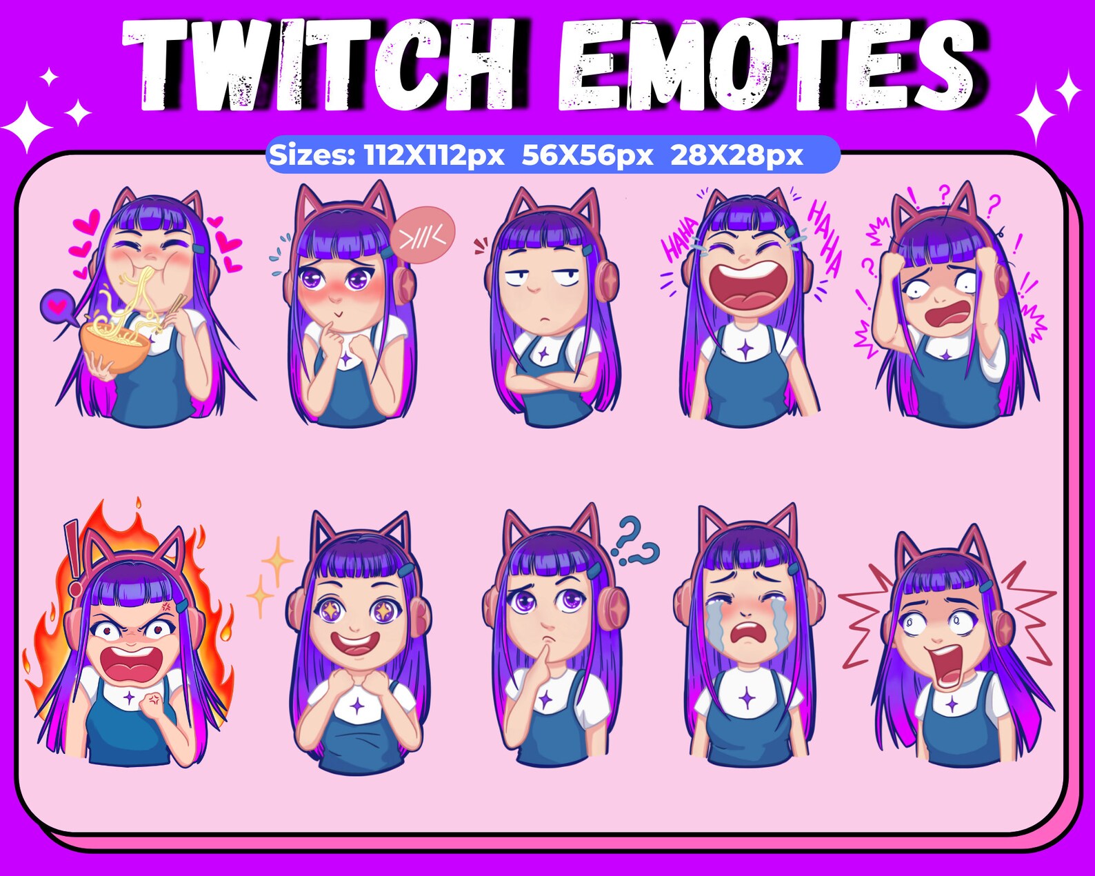 Kawaii Anime Girl Emote Pack, Cute Chibi Emotes for Twitch and Discord ...