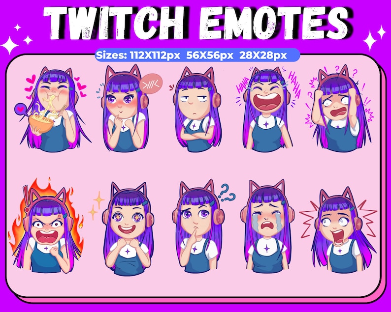 Kawaii Anime Girl Emote Pack, Cute Chibi Emotes for Twitch and Discord ...