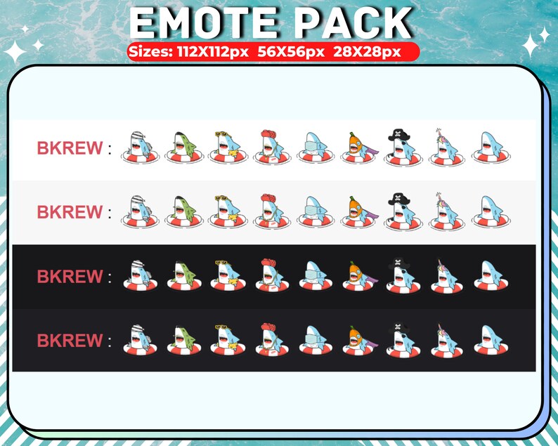 Cute Shark Emote Pack for Twitch and Discord - Kawaii Static Shark ...