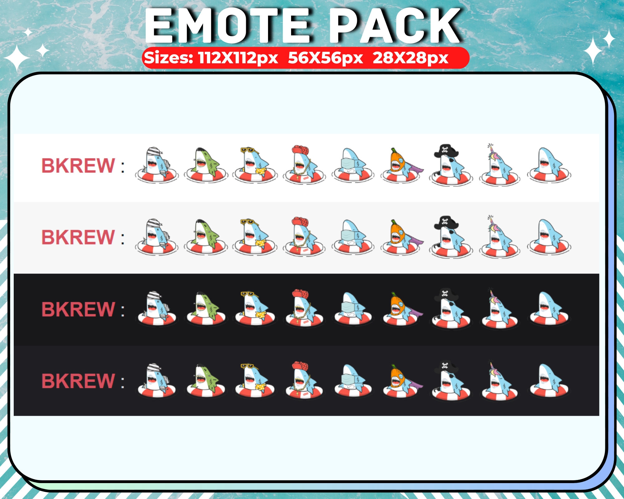Cute Shark Emote Pack for Twitch and Discord - Kawaii Static Shark ...