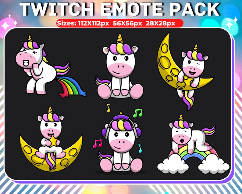 6 Unicorn Emote Pack for Twitch, Rainbow Poop Cute Happy Emotes, Twitch ...