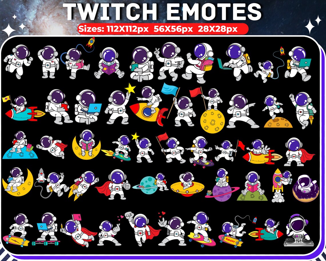 50 Twitch Astronaut Emote Pack, Cute Kawaii Emotes, Space-themed Twitch ...