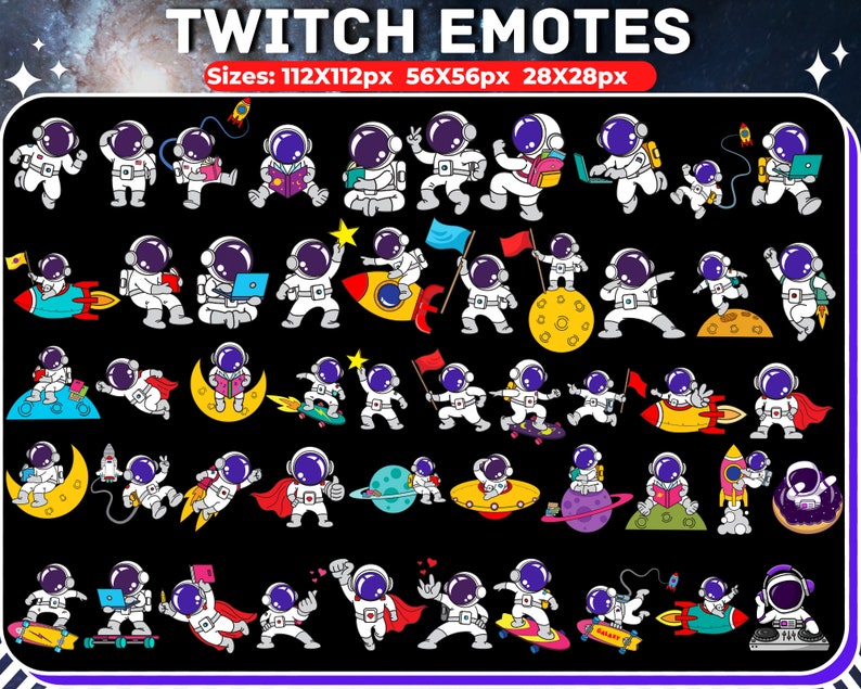 50 Twitch Astronaut Emote Pack, Cute Kawaii Emotes, Space-themed Twitch ...