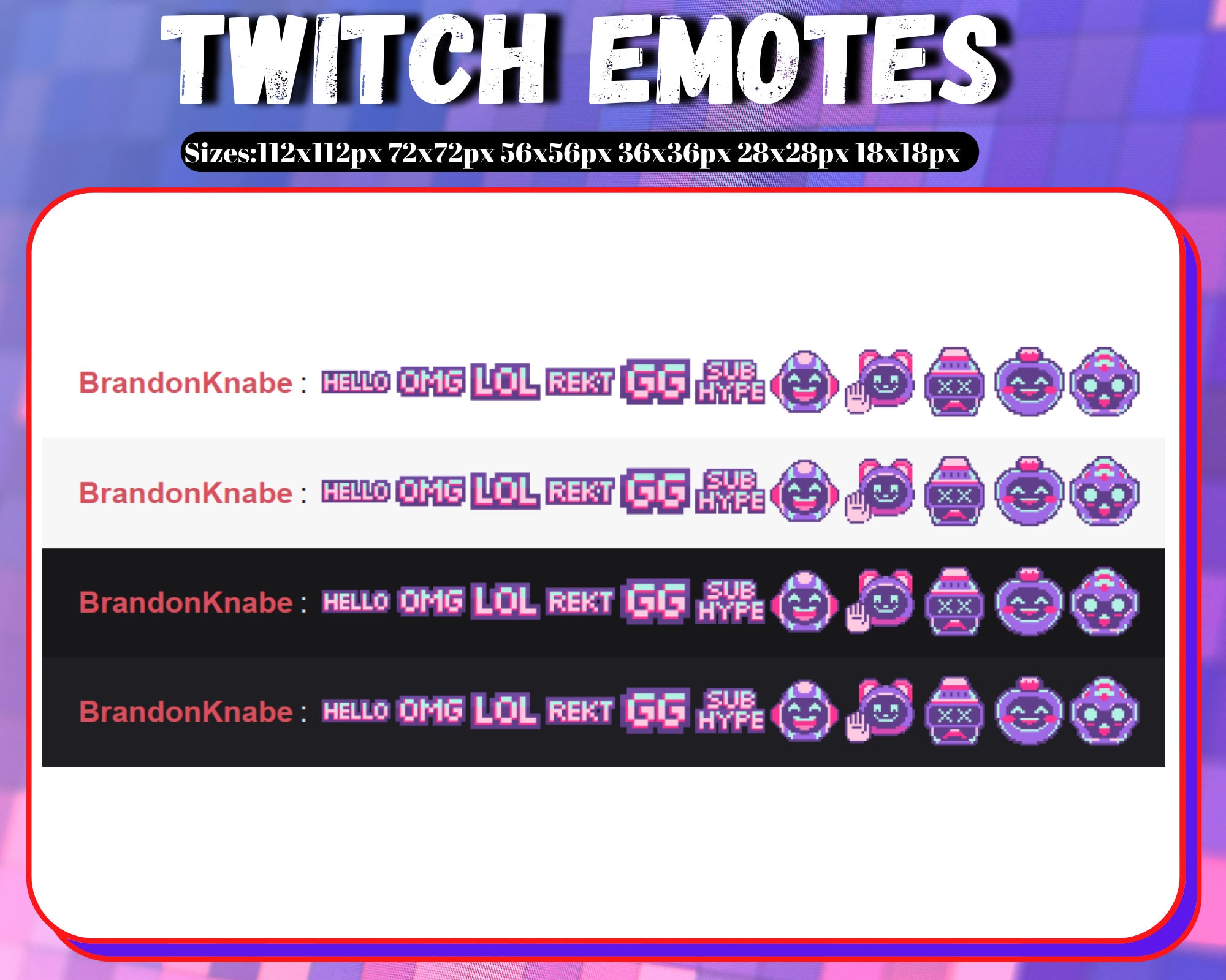 11 Pixel Emotes for Your Twitch Stream! Text | Hello | REKT | SUB HYPE ...
