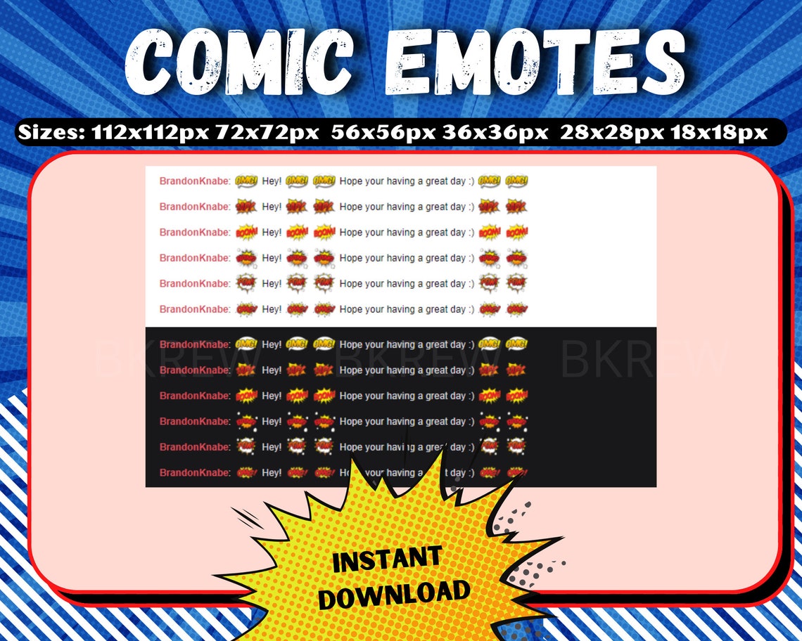 6 Comic Emotes, Twitch and Discord Emote Pack, Streamer Hype GG Zap Pow ...