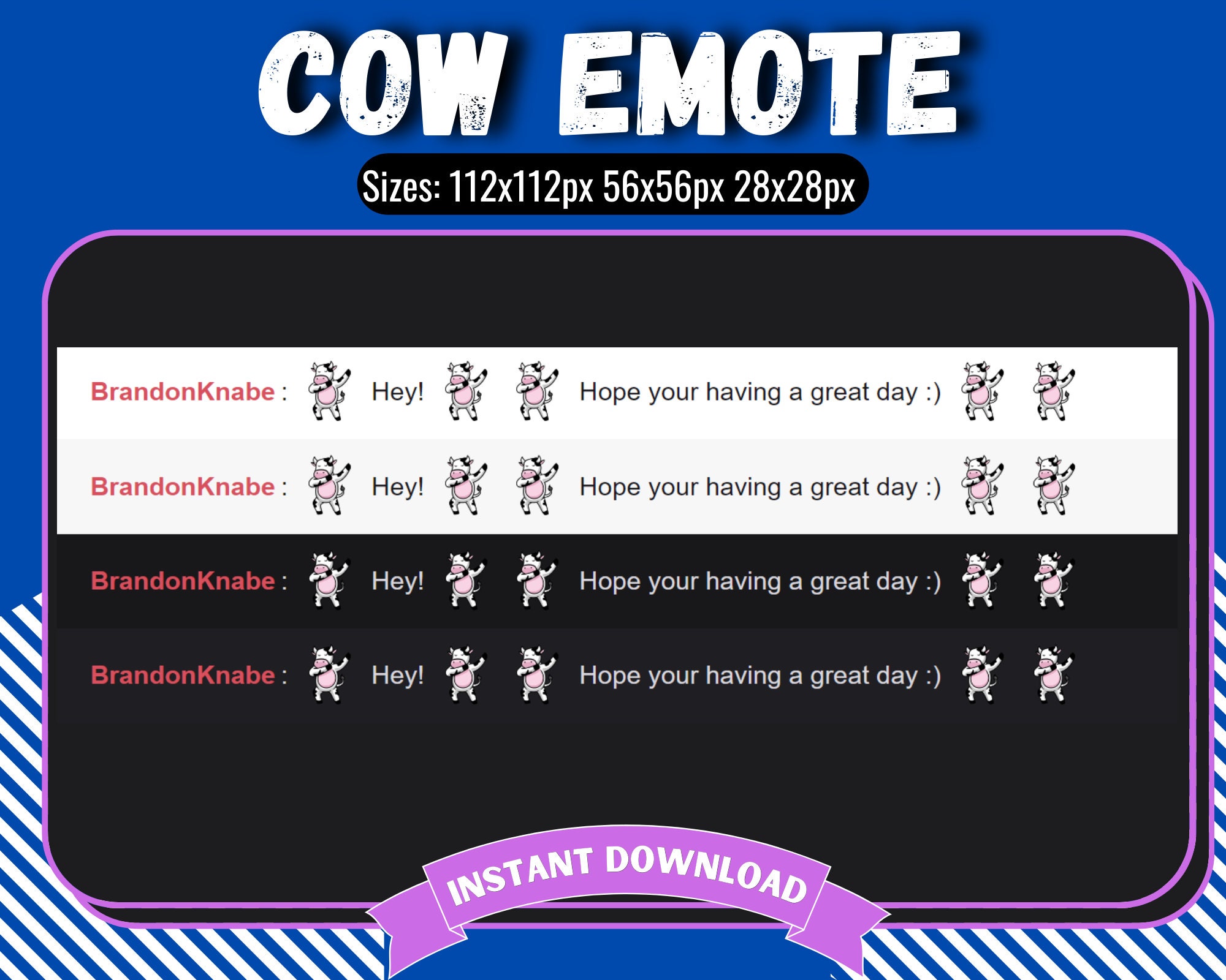 Cow Emote for Twitch and Discord, Cute Cow Emote, Twitch Streamer Badge ...
