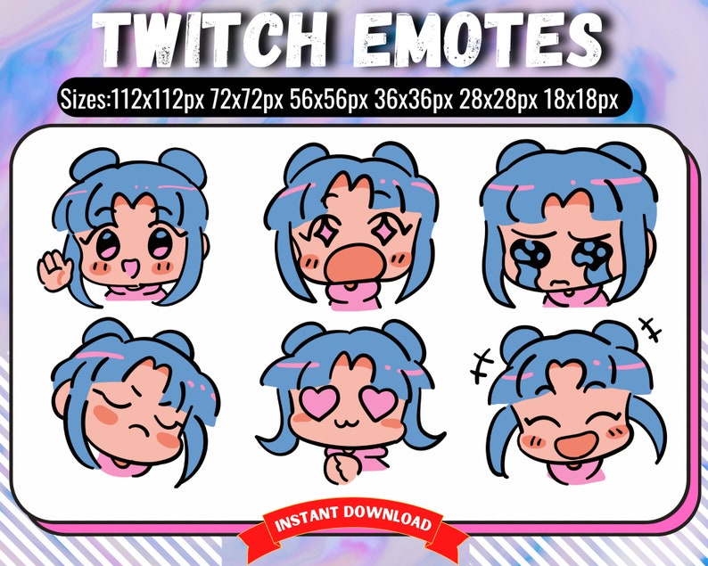Cute Chibi Girl Emotes for Twitch, Anime Emotes, Purple Hair, Stream ...