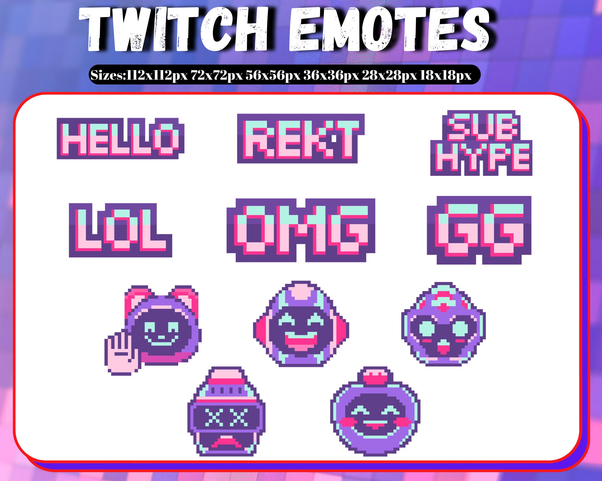 11 Pixel Emotes for Your Twitch Stream! Text | Hello | REKT | SUB HYPE ...