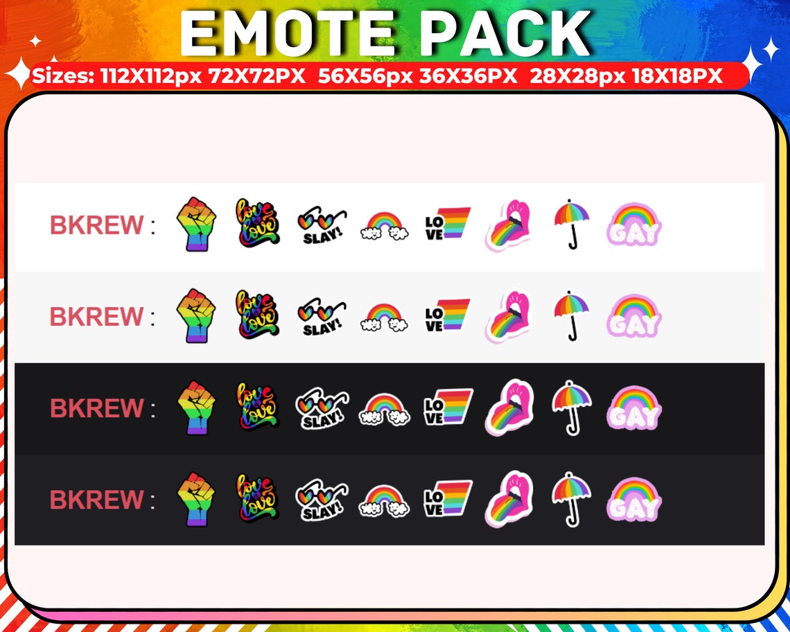 8 Pride Emotes for Twitch Streamers & Gamers Love, Cute, Happy Rainbow ...