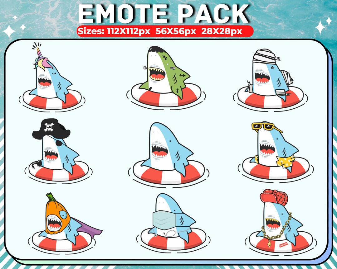 Cute Shark Emote Pack for Twitch and Discord - Kawaii Static Shark ...