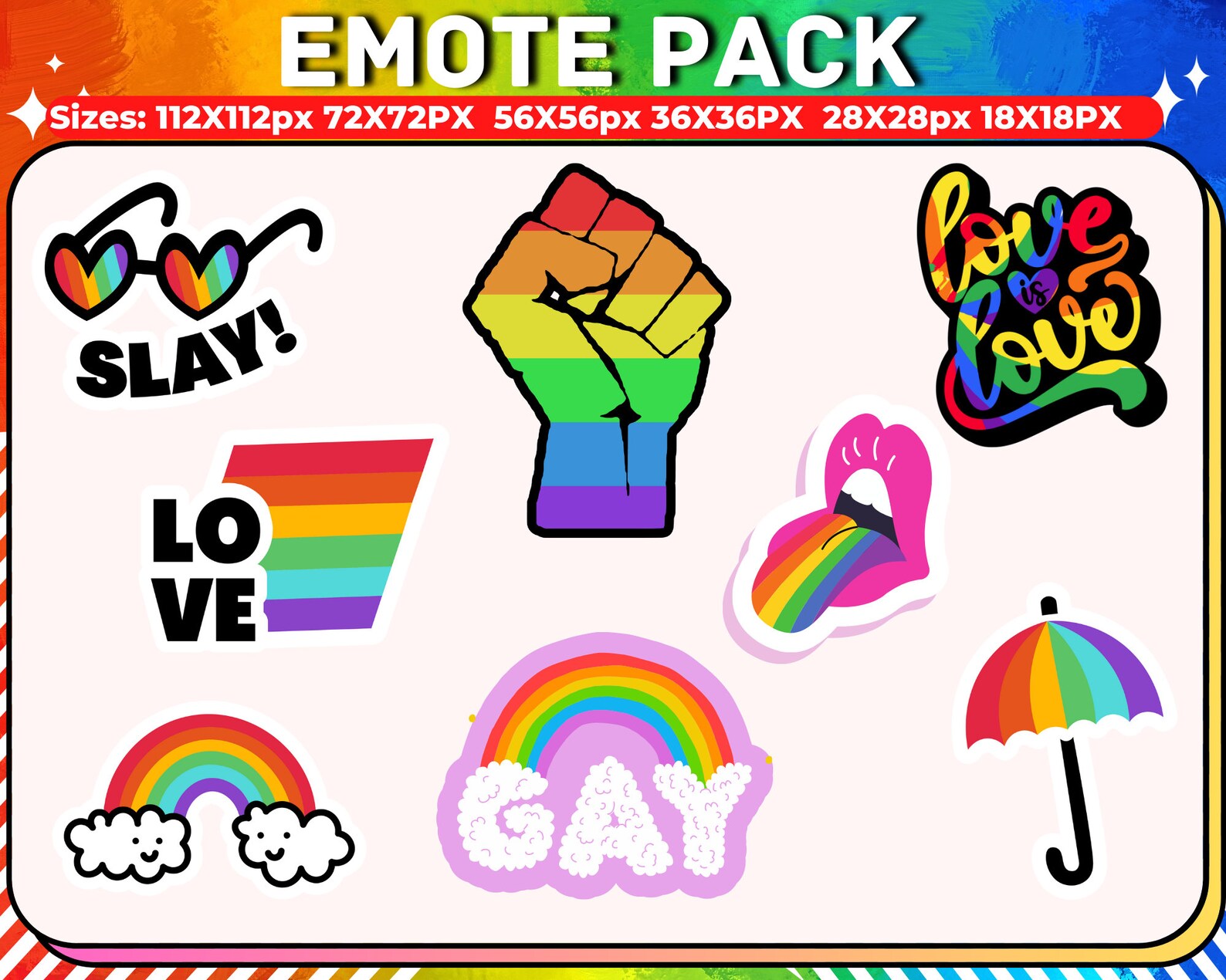 8 Pride Emotes for Twitch Streamers & Gamers Love, Cute, Happy Rainbow ...