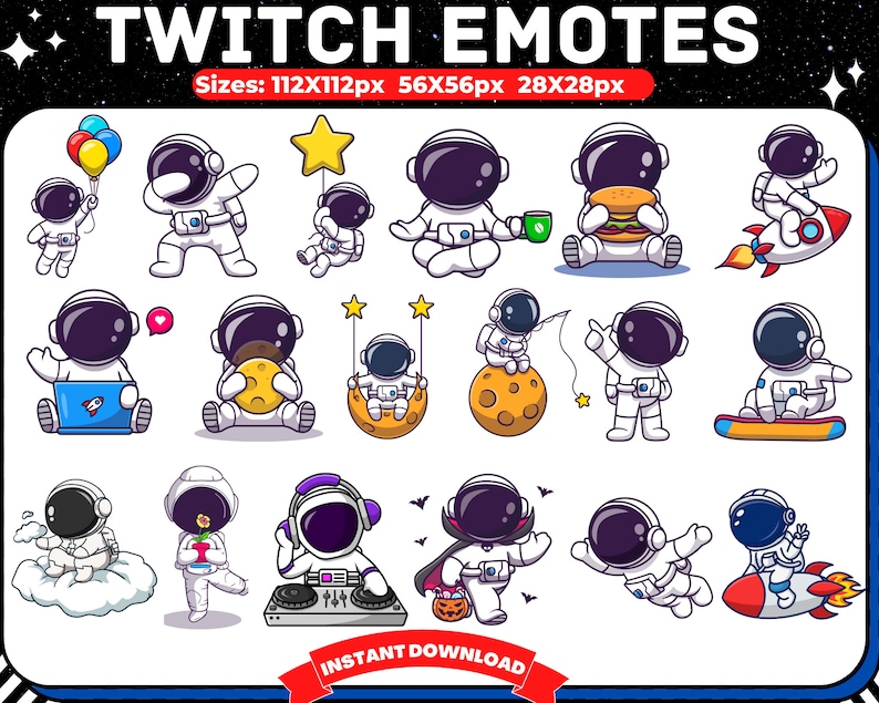 18 Twitch Astronaut Emote Pack, Cute Kawaii Emotes, Space-themed Twitch ...