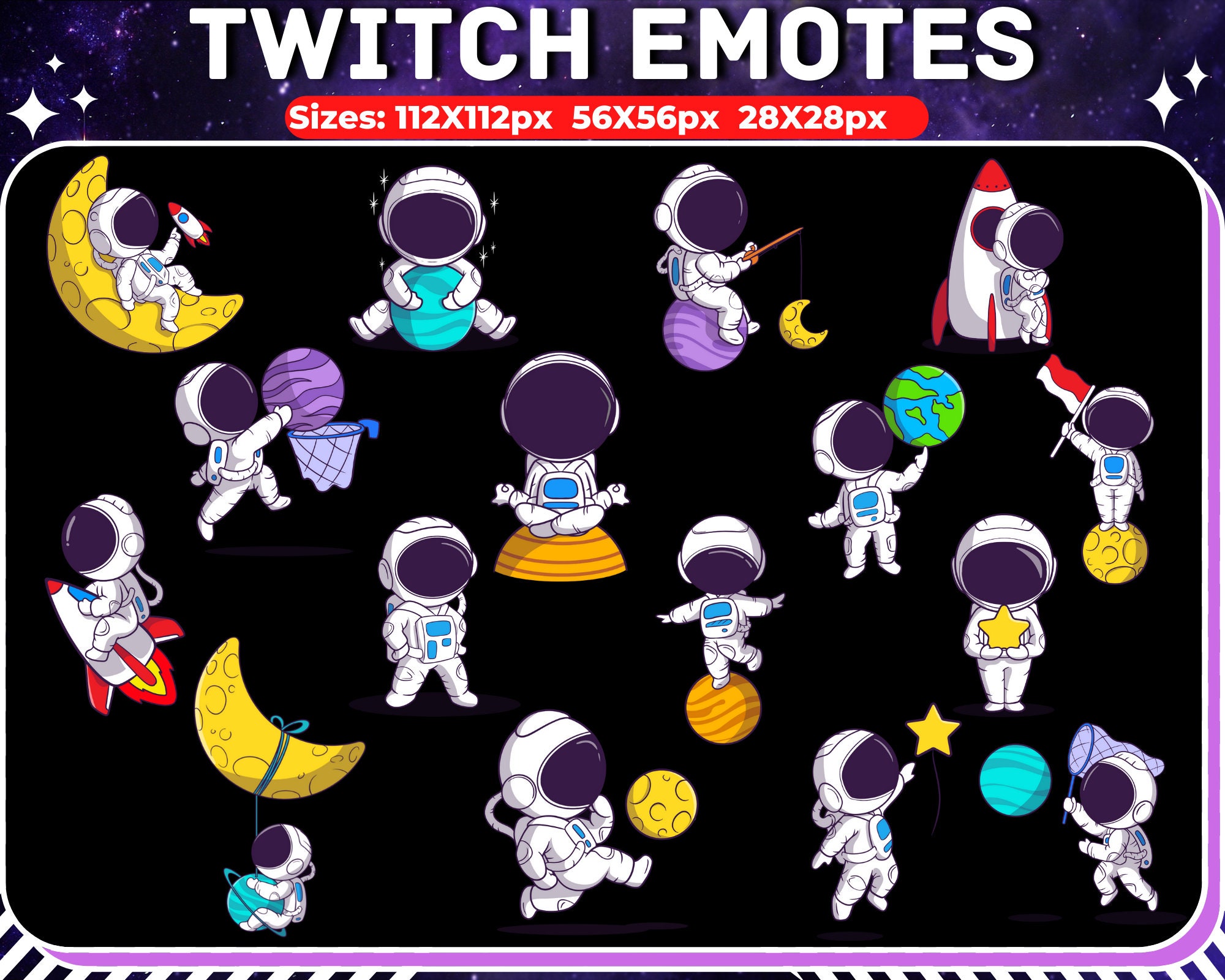 16 Twitch Astronaut Emote Pack, Cute Kawaii Emotes, Space-themed Twitch ...