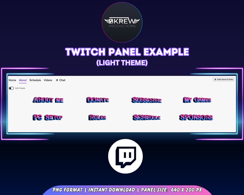 Neon 3D Twitch Panels, Streaming Overlay, Twitch Graphics, Stream ...