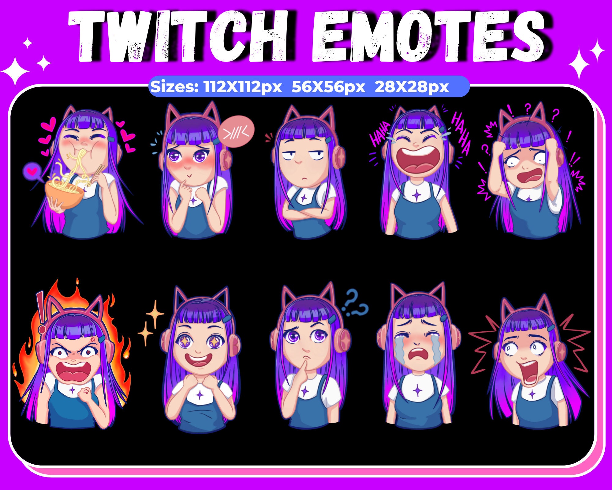 Kawaii Anime Girl Emote Pack, Cute Chibi Emotes for Twitch and Discord ...
