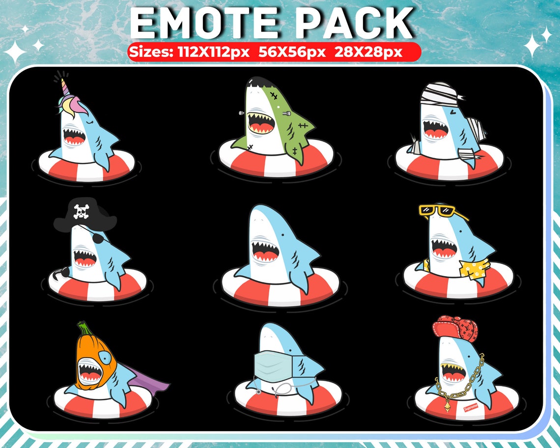 Cute Shark Emote Pack for Twitch and Discord - Kawaii Static Shark ...