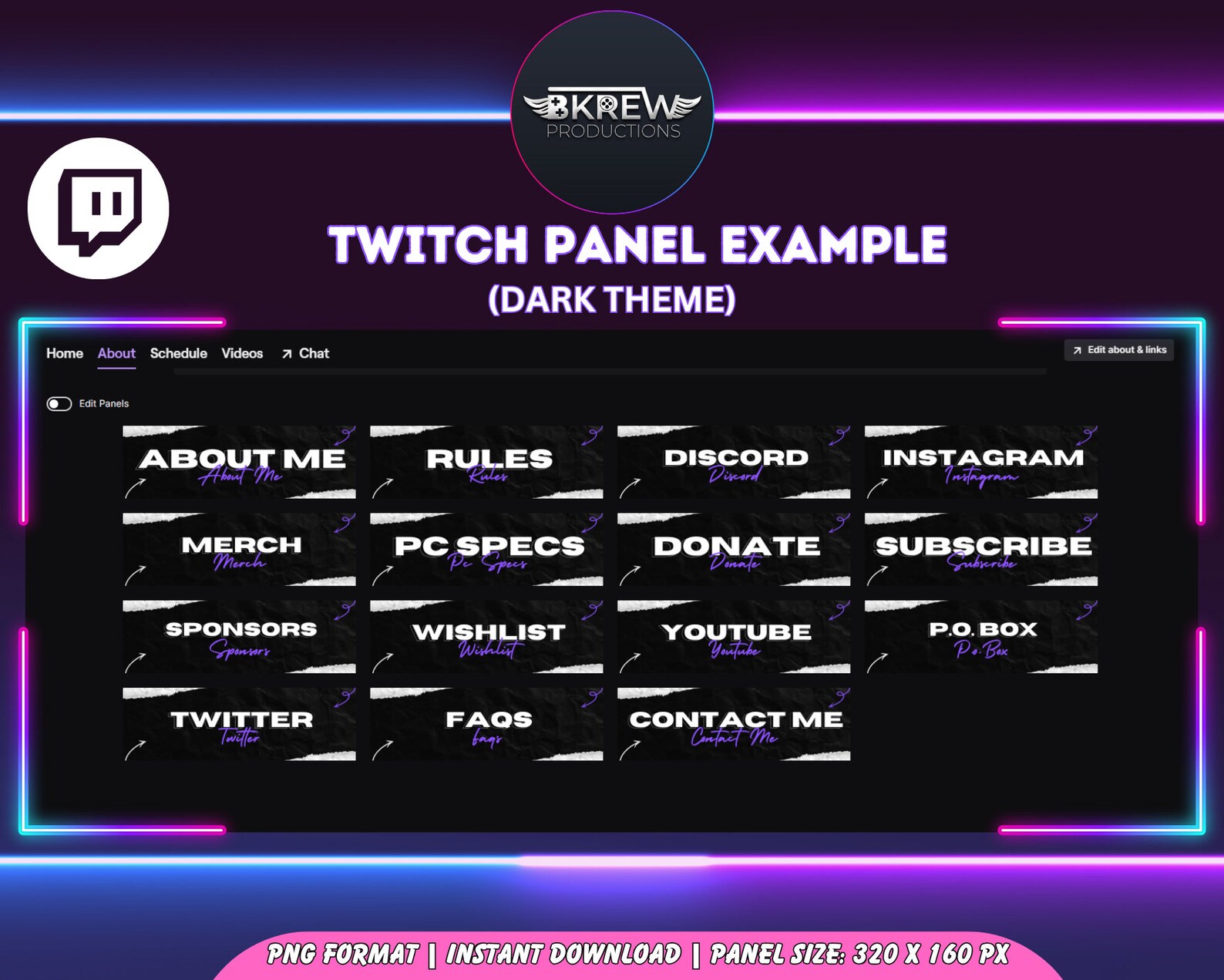 Streamer Twitch Panels, Modern Minimalistic Twitch Overlay, Twitch ...