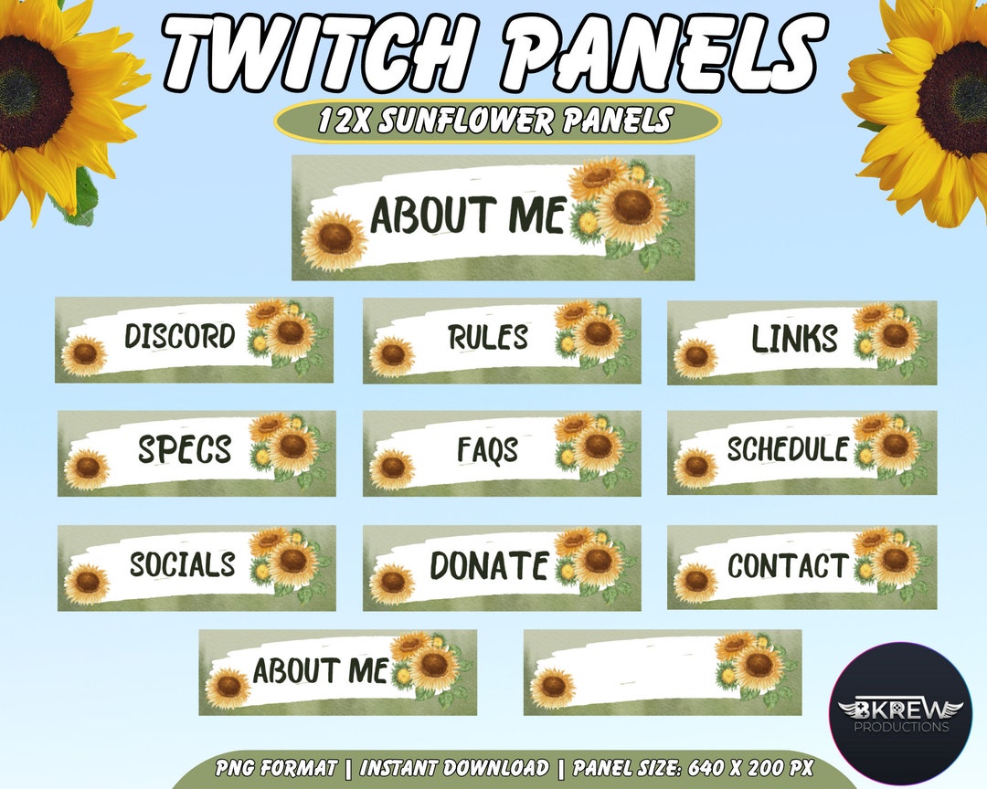 Sunflower Twitch Panels, Sunflower Overlay for Twitch, Twitch Stream Panels, Cute Floral Twitch ...