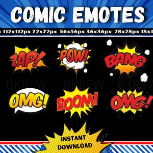 6 Comic Emotes, Twitch and Discord Emote Pack, Streamer Hype GG Zap Pow ...
