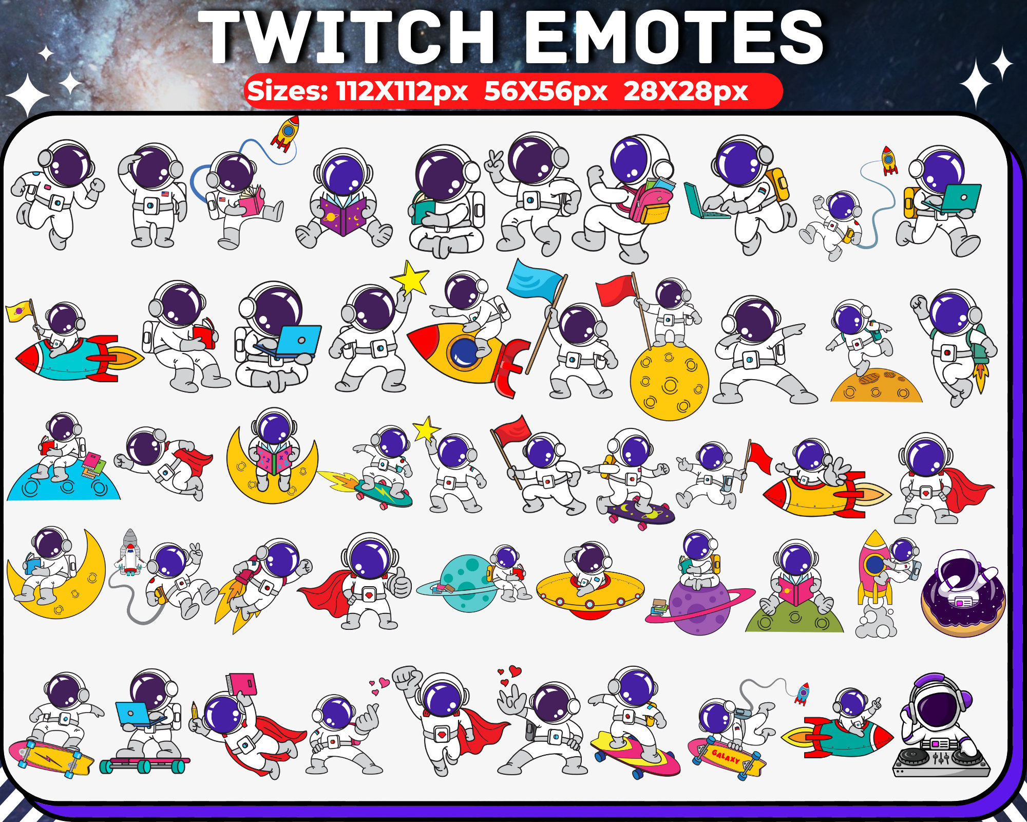 50 Twitch Astronaut Emote Pack, Cute Kawaii Emotes, Space-themed Twitch ...