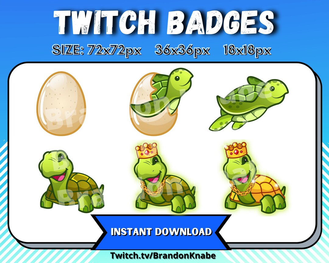 Set of 6 Turtle Sub Badges for Twitch Streamers | Animal Emotes | Cute ...