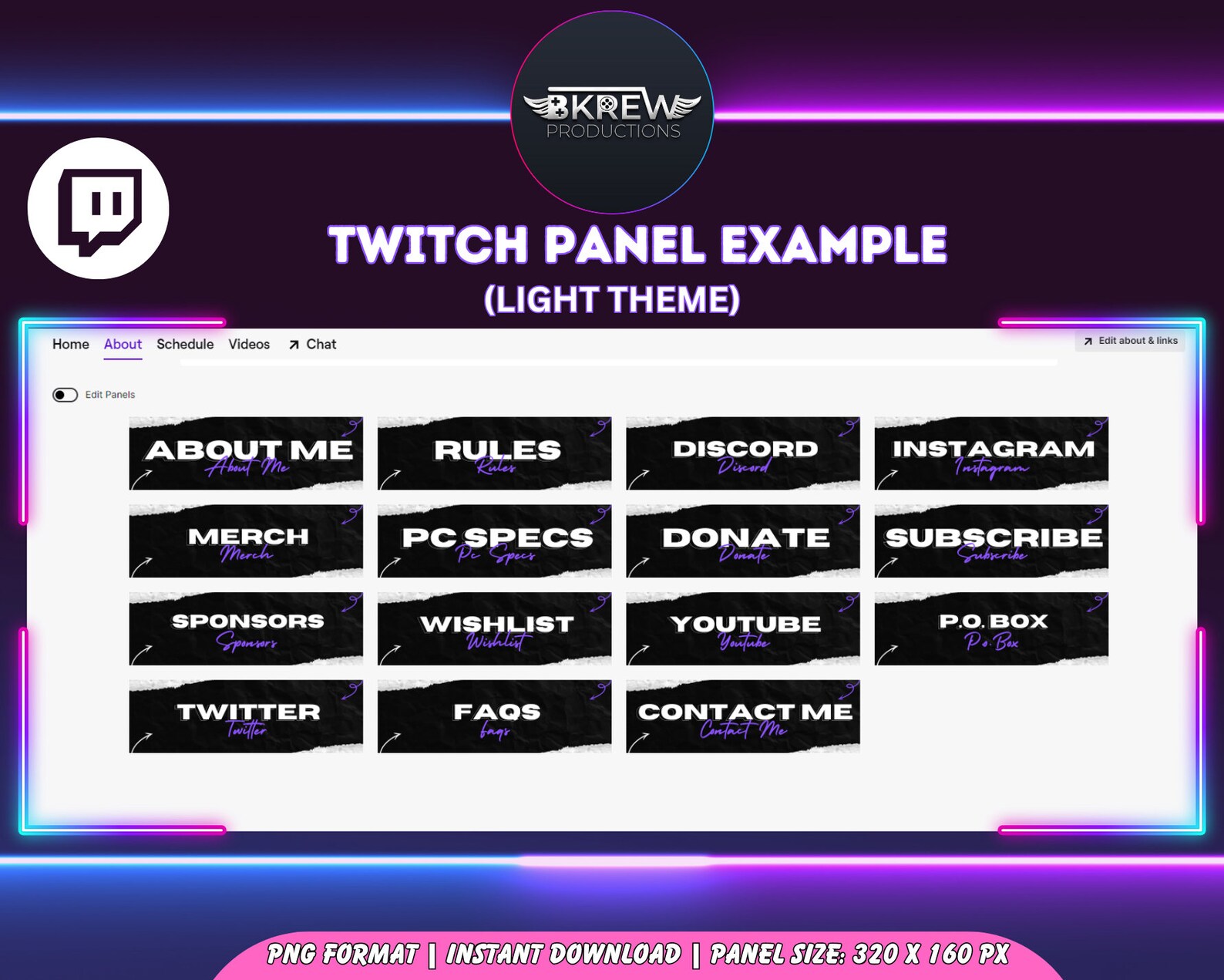 Streamer Twitch Panels, Modern Minimalistic Twitch Overlay, Twitch ...