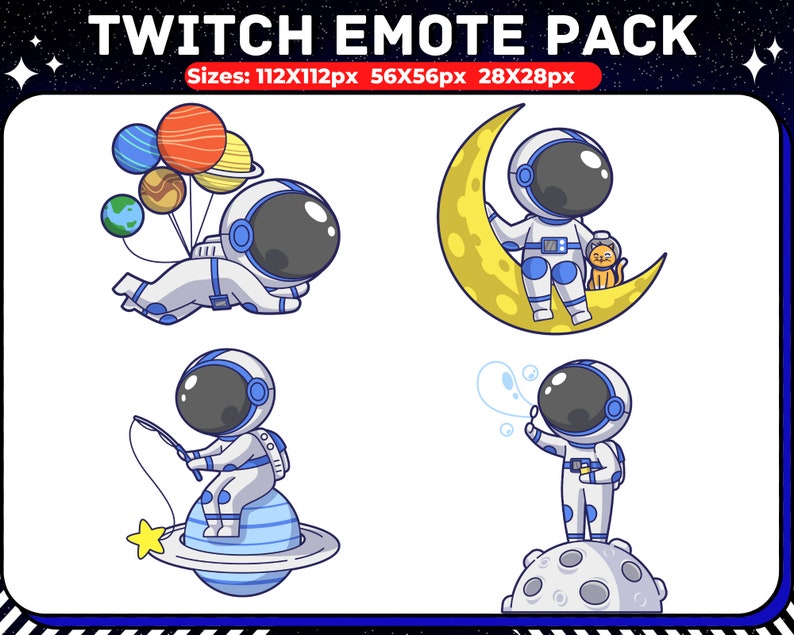 Astronaut Emotes for Twitch and Discord, Streamer Emotes, Space Theme ...