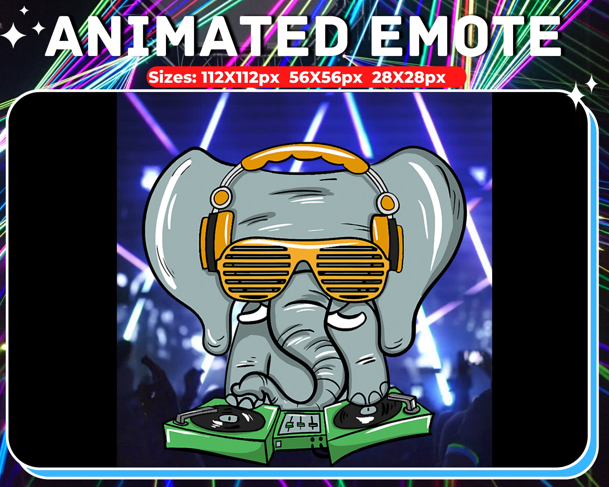 Elefant DJ Animiertes Emote für deinen Twitch Stream Party Tier DJ Hype ...