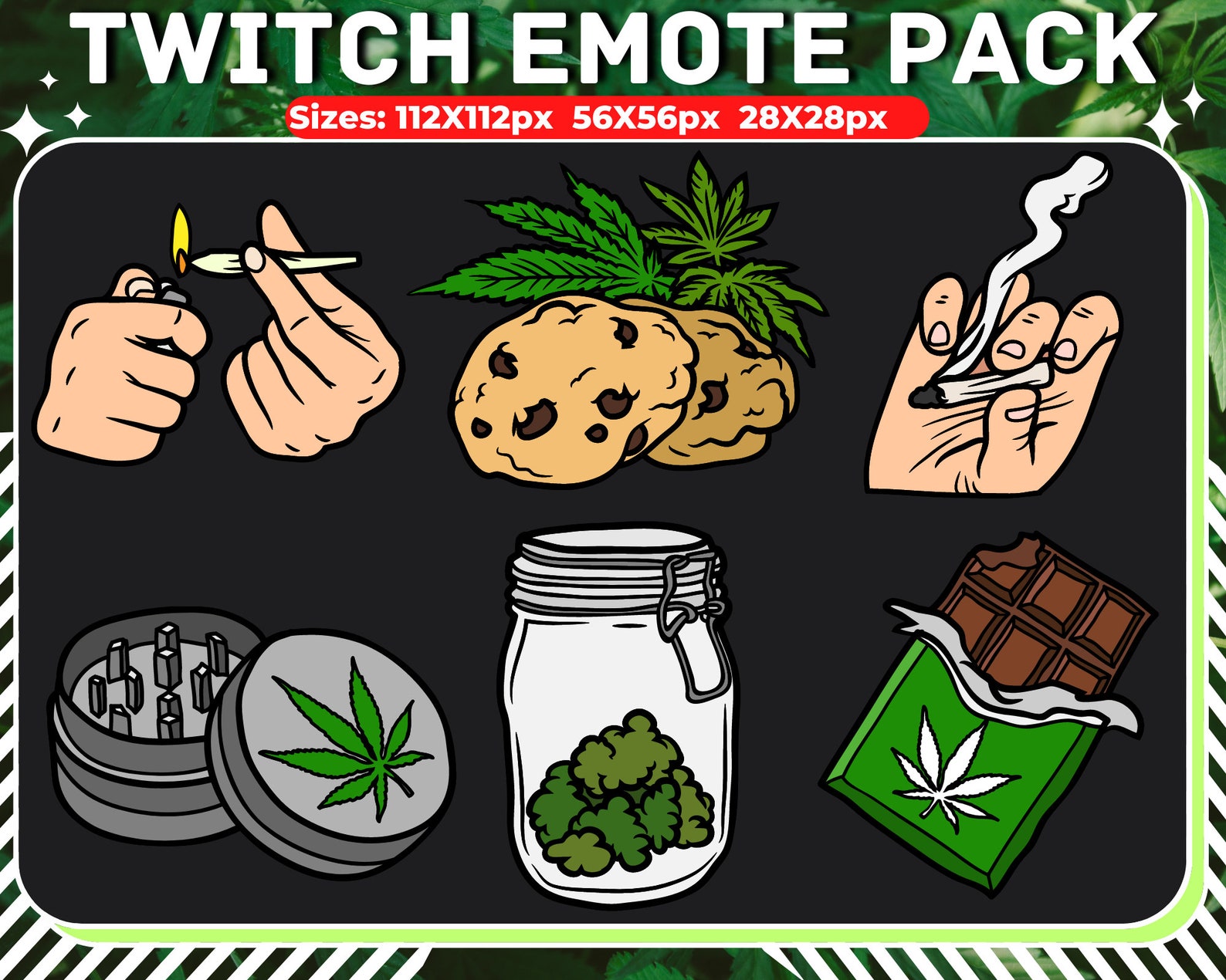 6 Weed Emote Pack for Your Twitch Stream! | Cannabis Emote | Grinder ...