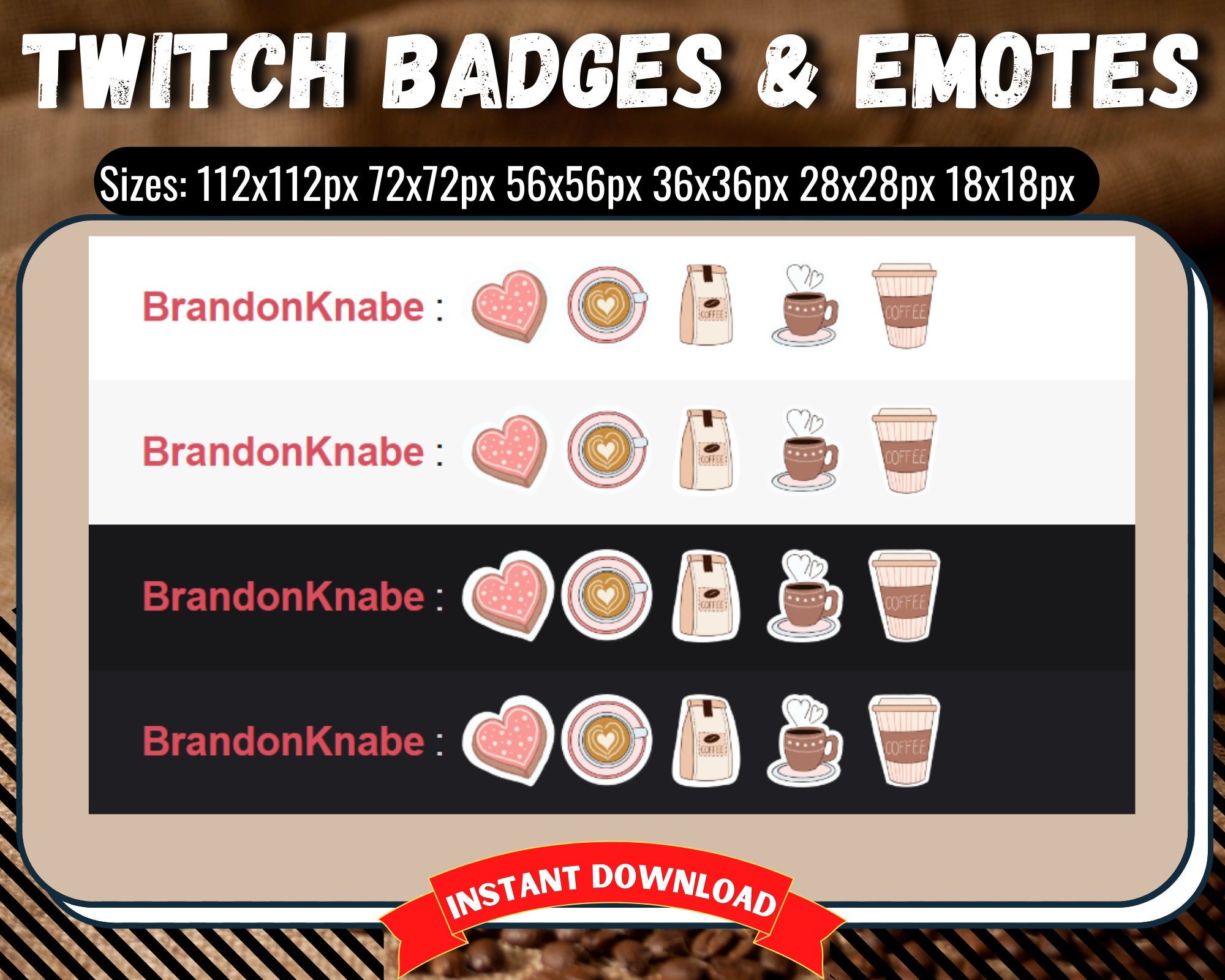 6 Coffee Sub,bit,cheer Badges for Twitch, Food/drink Emotes, Twitch ...