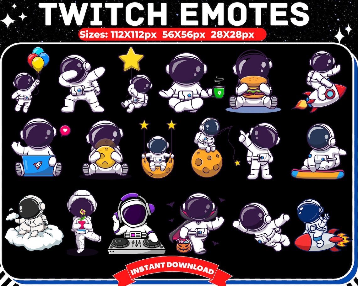 18 Twitch Astronaut Emote Pack, Cute Kawaii Emotes, Space-themed Twitch ...