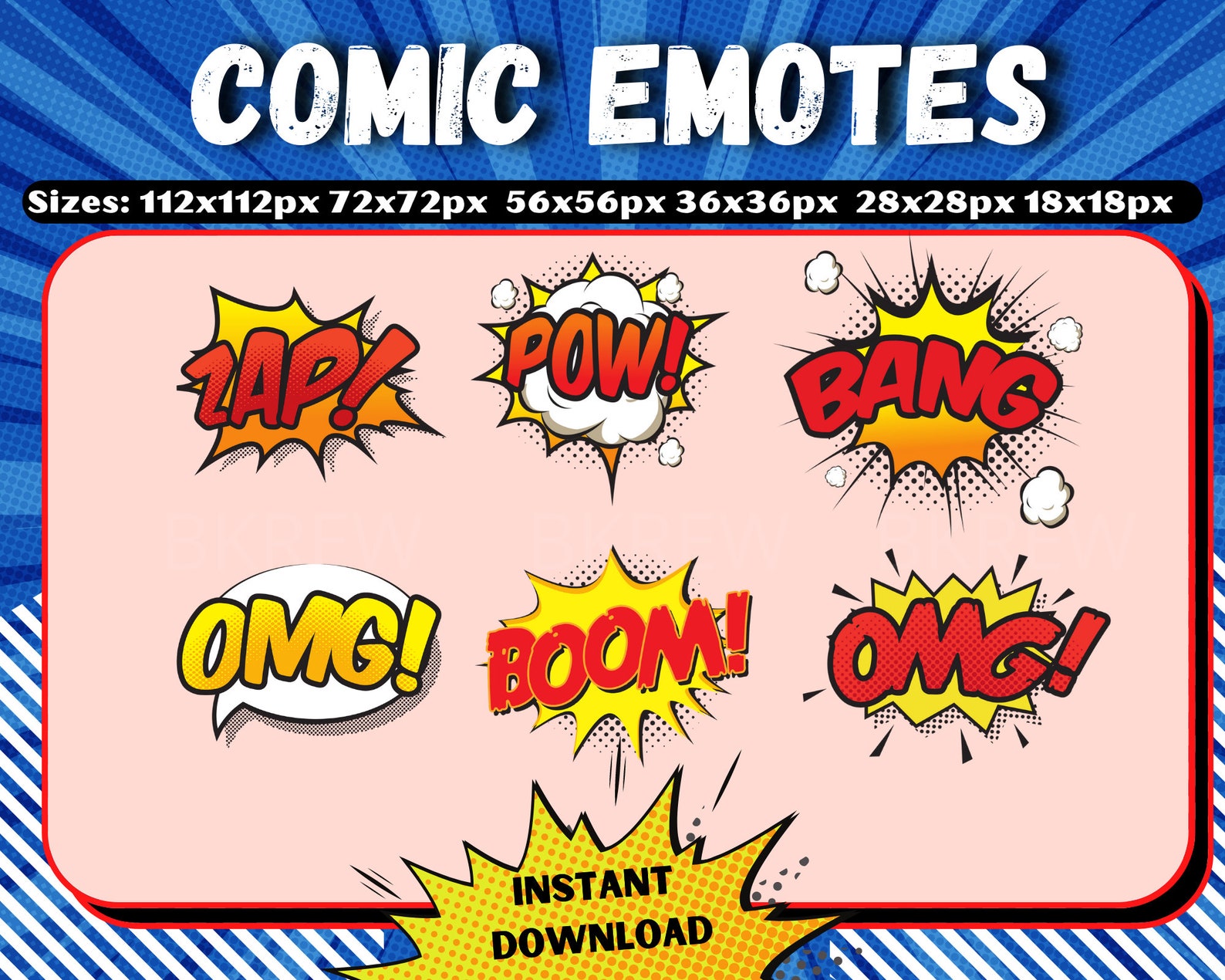 6 Comic Emotes, Twitch and Discord Emote Pack, Streamer Hype GG Zap Pow ...