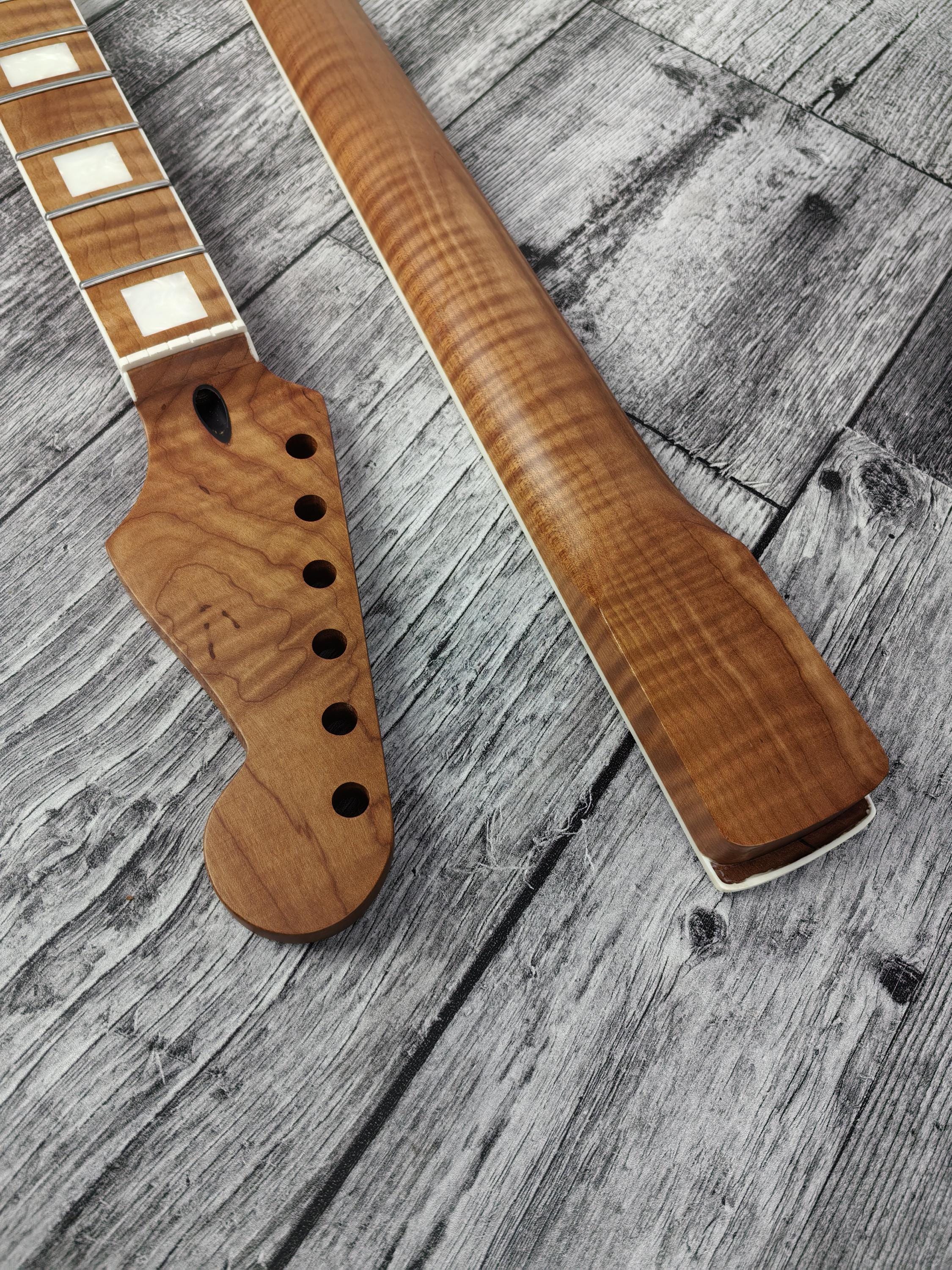 Aaa+roasted Flame Maple Guitar Neck S Type Satin Binding Neck Stainless ...