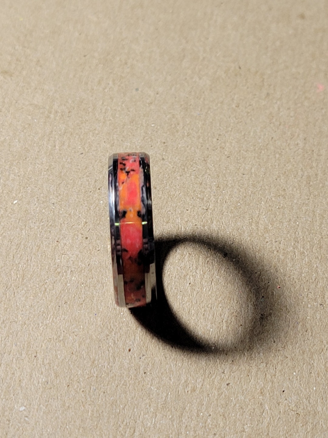 Lava Ring Tungsten Ring With Red and Orange Glow Powder With Black Sand ...