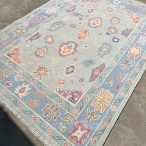 10x14 Blue Turkish Oushak Area Rug, Green Oushak Rug, Handmade Wool Rug ...